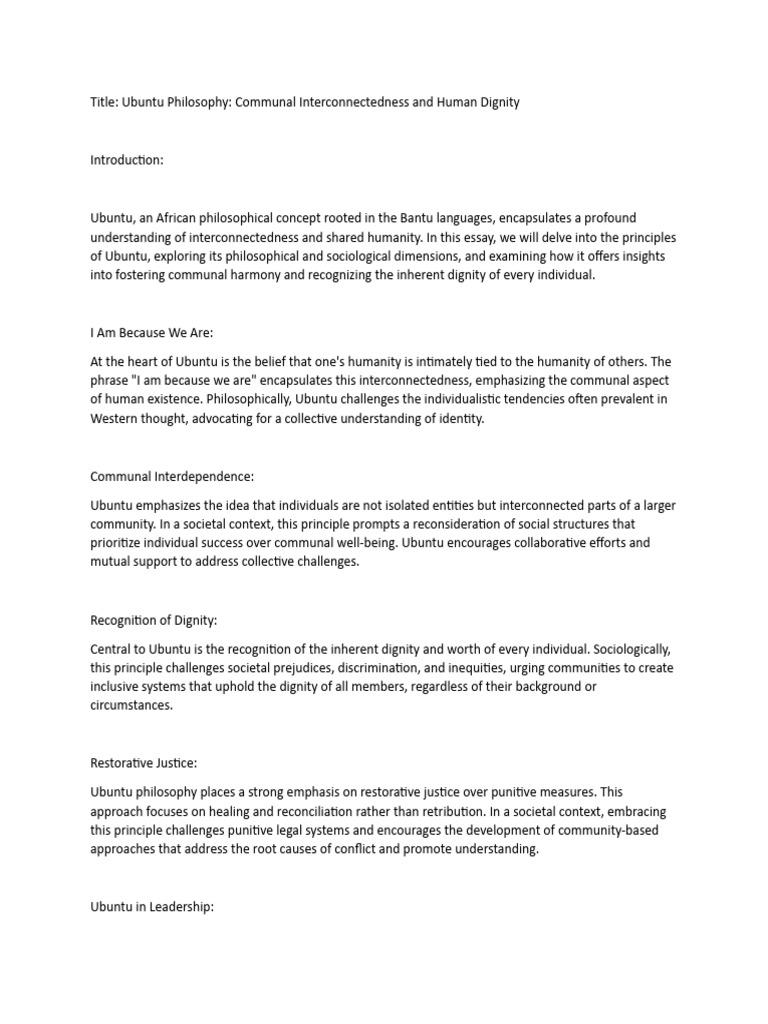Ubuntu Philosophy: Communal Interconnectedness and Human Dignity | PDF ...