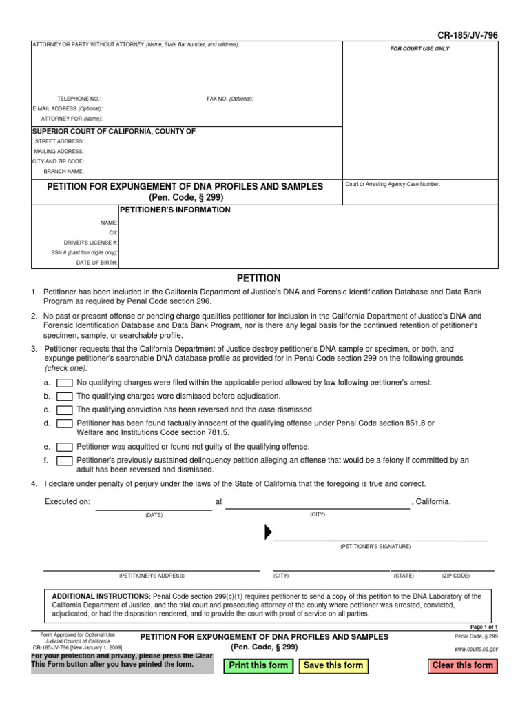 Petition For Expungement of DNA Profiles and Samples | PDF | Justice ...