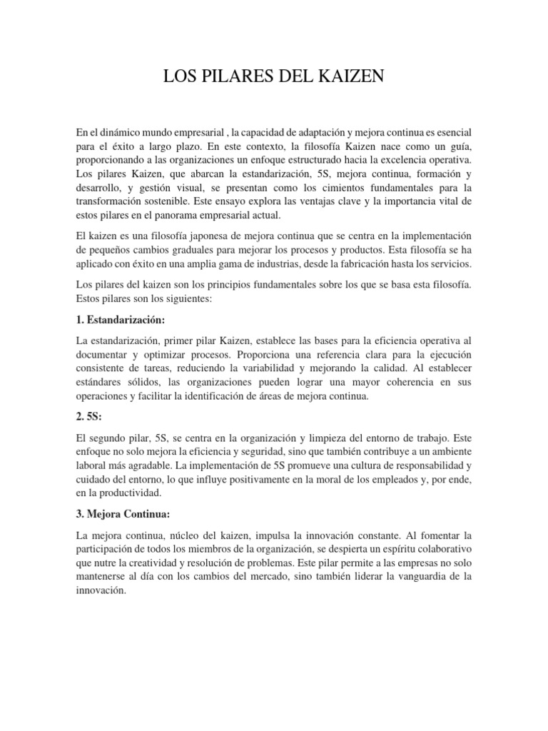 Pilares del Kaizen para la Mejora Continua | PDF | Negocios económicos ...