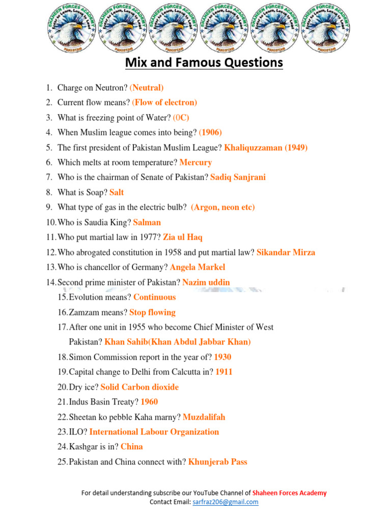 Mix and Famous Questions Converted Compressed | PDF | Pakistan | Water