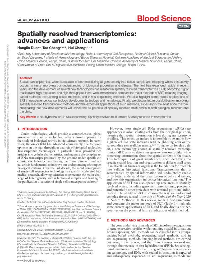 Spatially Resolved Transcriptomics Advances And.1 | PDF | Fluorescence ...