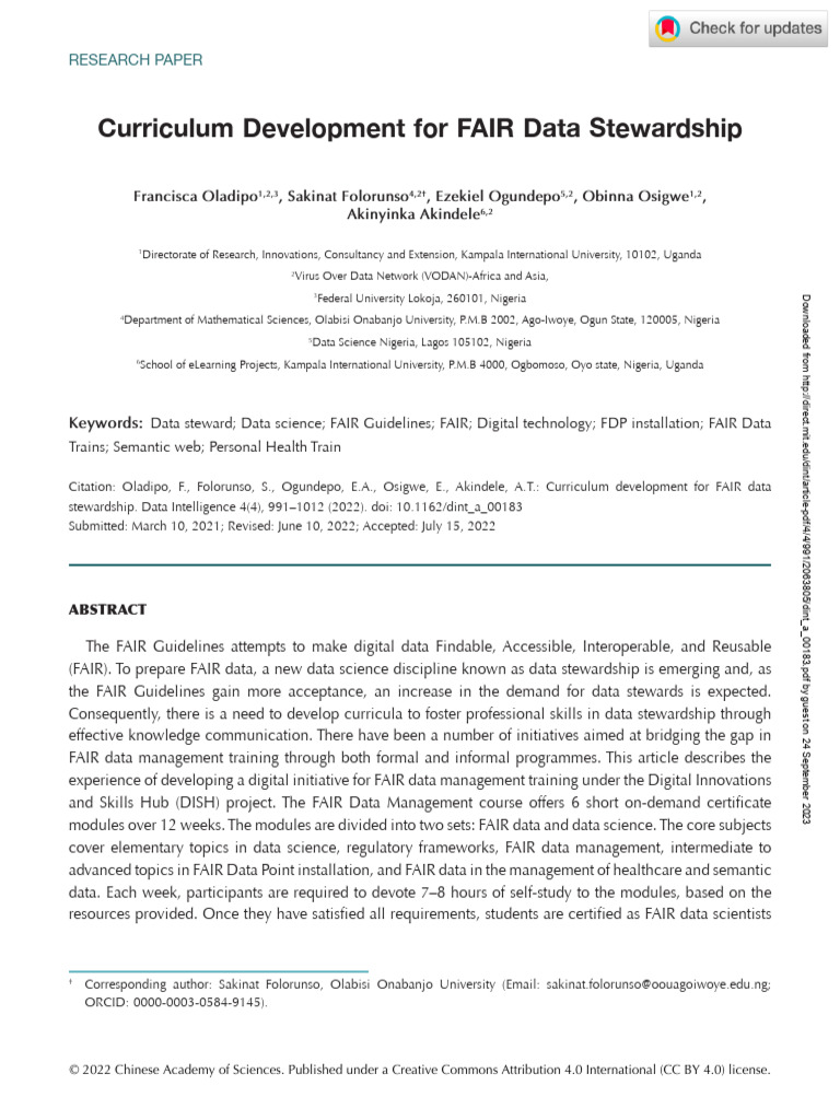 Curriculum Development For Fair Data Stewardship 3a3grn6u | PDF | Data | Computer Network