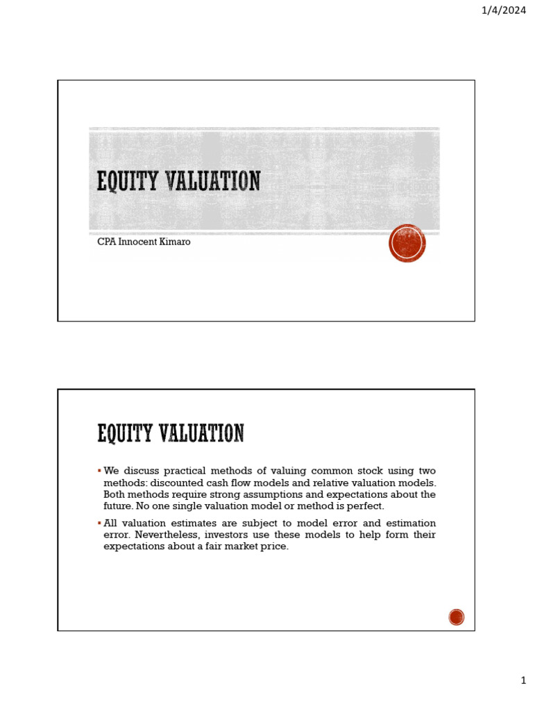 Equity Valuation Methods Overview | PDF