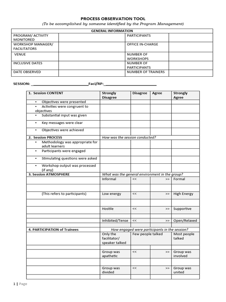 Process Observation Tool 2pages | PDF | Communication | Cognitive Science