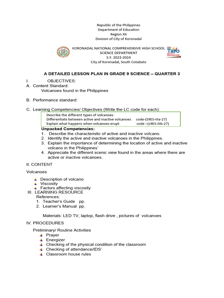 Demo Lesson Plan Volcano | PDF | Magma | Volcano