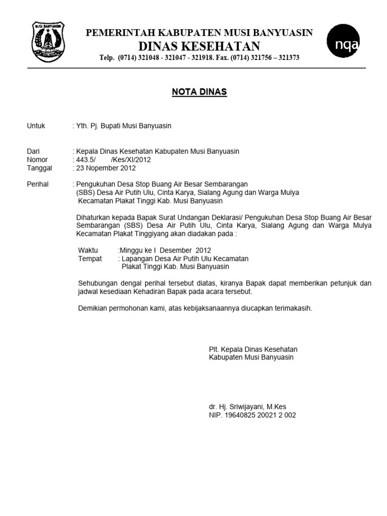 Contoh NOTA DINAS | PDF