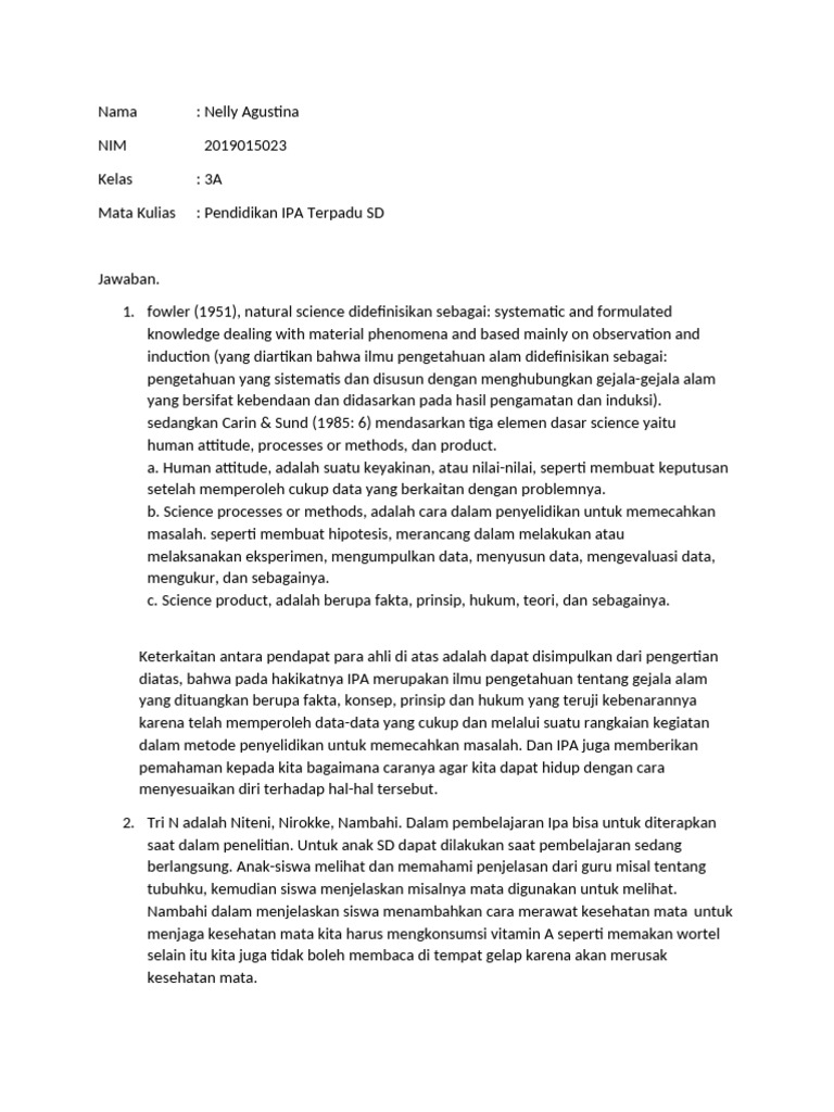 Jawaban UTS IPA Terpadu SD | PDF