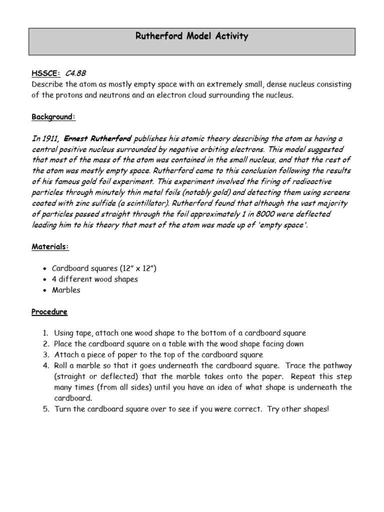 Rutherford Model Lab Activity | PDF | Atomic Nucleus | Atoms