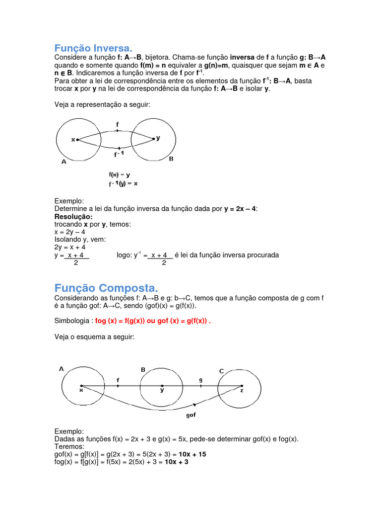 Função Inversa e Composta | PDF | Função (Matemática) | Matemática