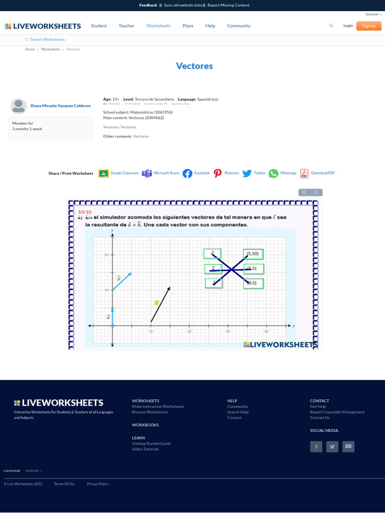 Vectores Activity For Tercero de Secundaria - Live Worksheets | PDF | Worksheet | Information ...