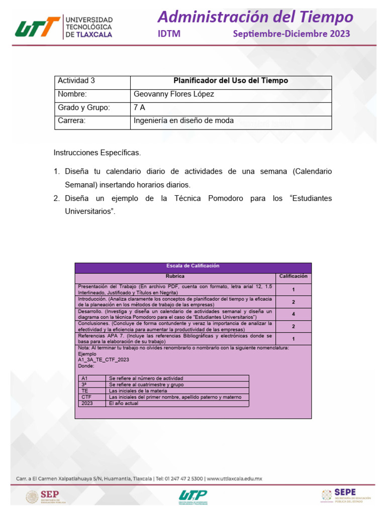 IDTM Septiembre-Diciembre 2023: Planificador Del Uso Del Tiempo ...