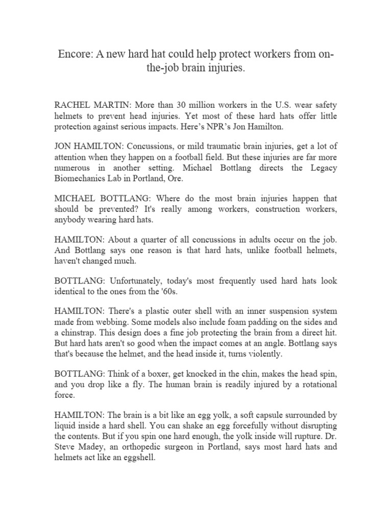 Encore A New Hard Hat Could Help Protect Workers From On The Job Brain ...