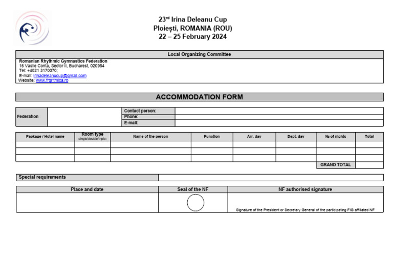 PP 6073 RG 2024 Itl-Events Ploiesti Accommodation Form | PDF