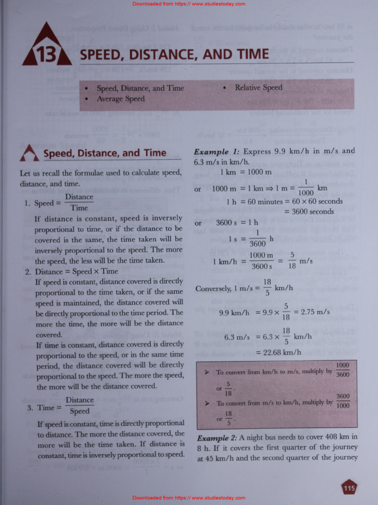 ICSE Class 8 Maths Commercial Arithmetic Chapter 13 Speed Distance Time ...