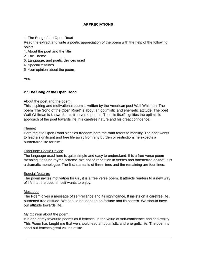 Appreciation of All Poems Class 12 Notes by Vijay Salunke Sir | PDF ...