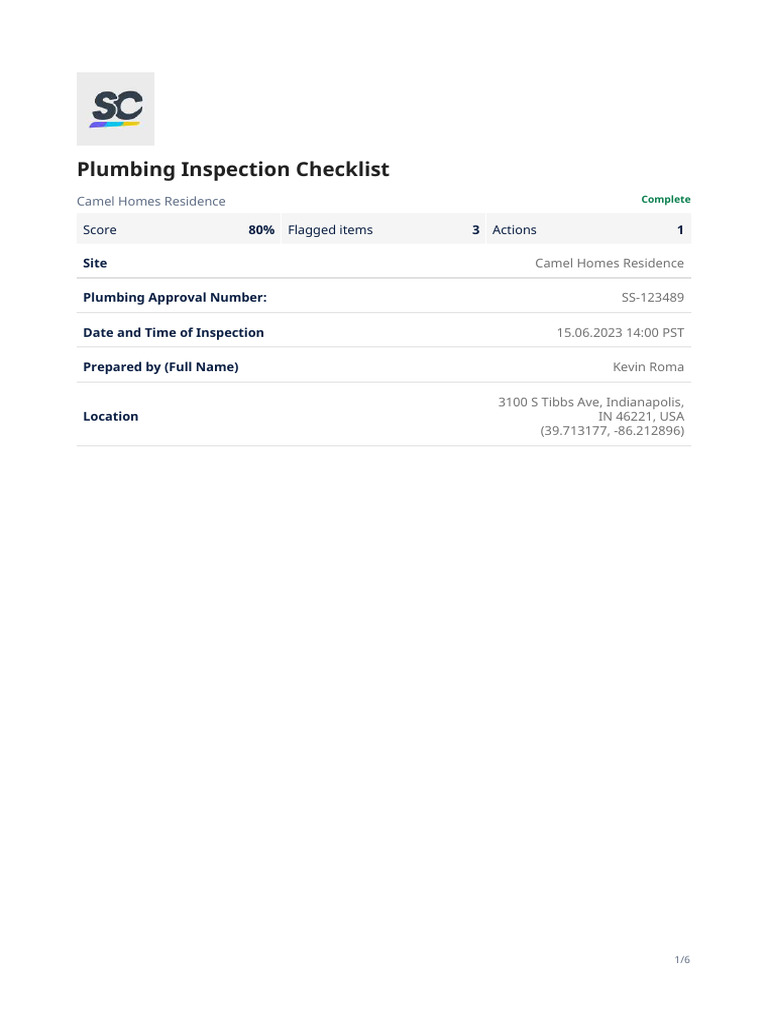 Plumbing Inspection Report | PDF