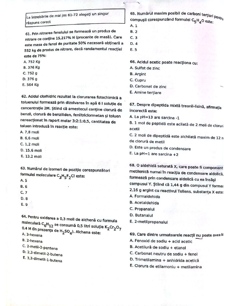 Simulare MG Chimie 1 | PDF