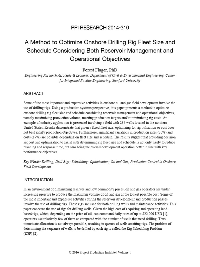 A Method To Optimize Onshore Drilling Rig Fleet Size and Schedule Considering Both Reservoir ...