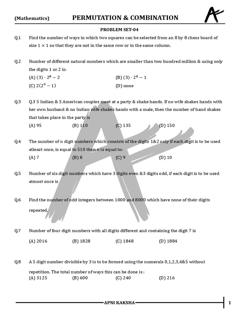 DPP - 04 - Problem Set 04 - Permutation & Combination | PDF DPP - 04 - Problem Set 04 - Permutation & Combination | PDF