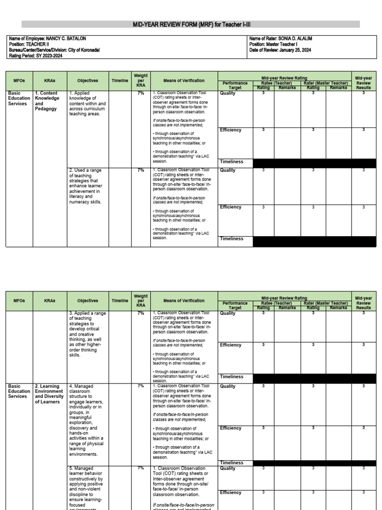 MRF T1-3 | PDF | Educational Assessment | Teachers