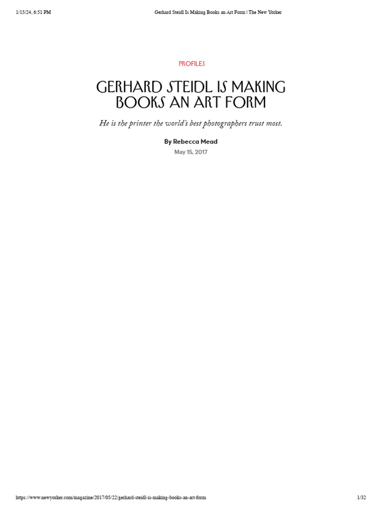 Art of Bookmaking: Gerhard Steidl | PDF | Books | Printing