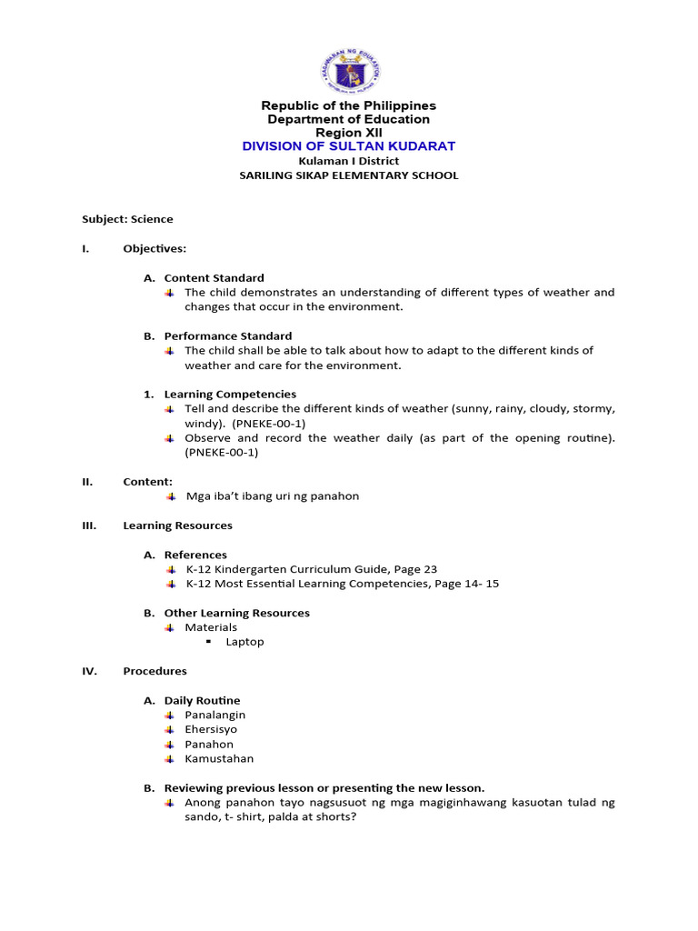 Kindergarten Sample Cot | PDF