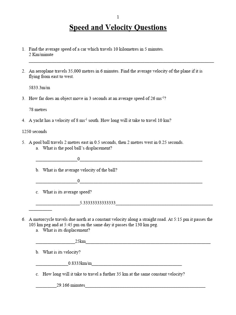 2.1 Speed and Velocity Questions | PDF | Science & Mathematics