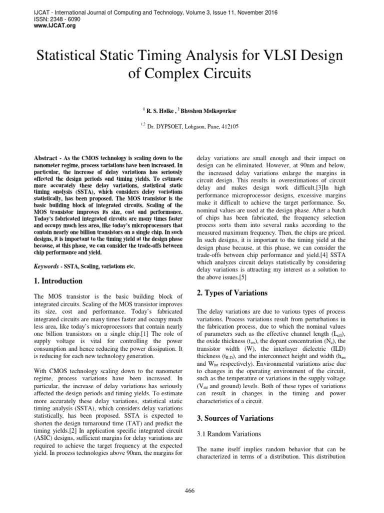Statistical Static Timing Analysis For VLSI Design of Complex Circuits | PDF