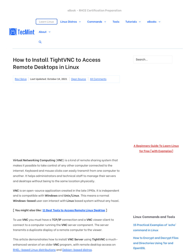TightVNC Installation | PDF | Linux | Remote Desktop Services