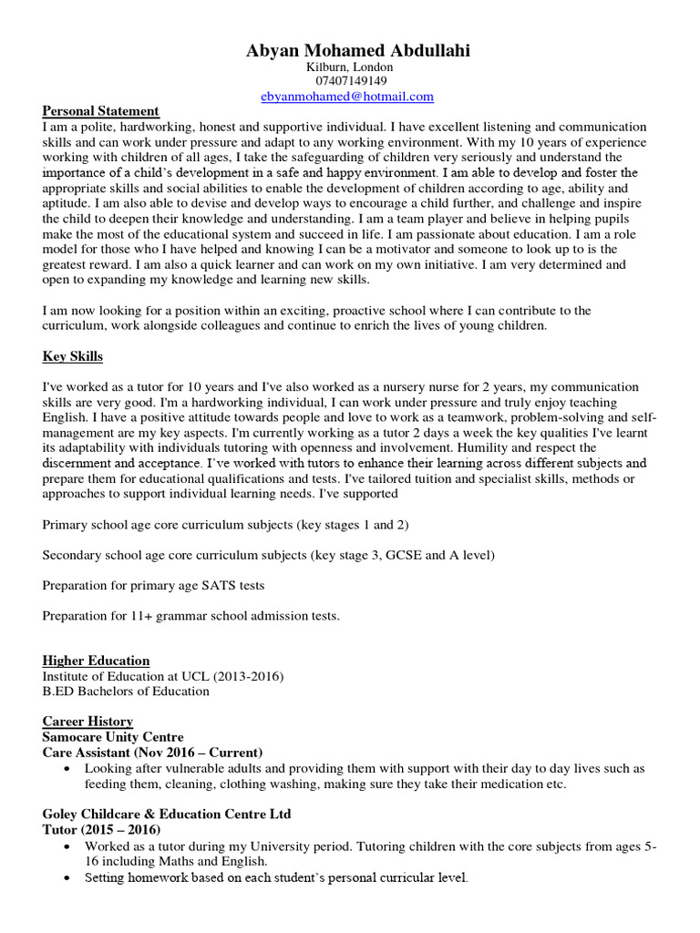 Abyan Mohamed CV (Ebyan Mohamed) 2019 | PDF | Curriculum | Cognition