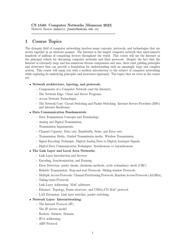 Course Outline Computer Networks Pdf Computer Network Routing