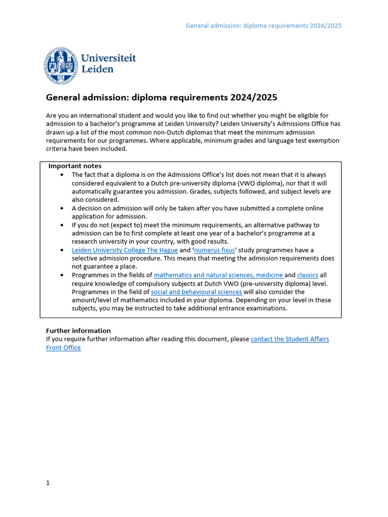 2024/2025 International Diploma Requirements | PDF | University And ...