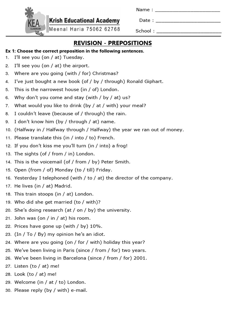 Prepositions Revision | PDF