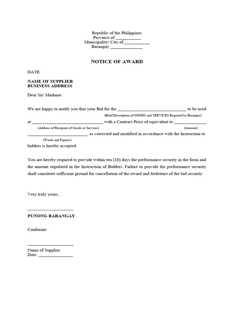 Annex 5.1 Notice of Award | PDF | Business | Finance & Money Management