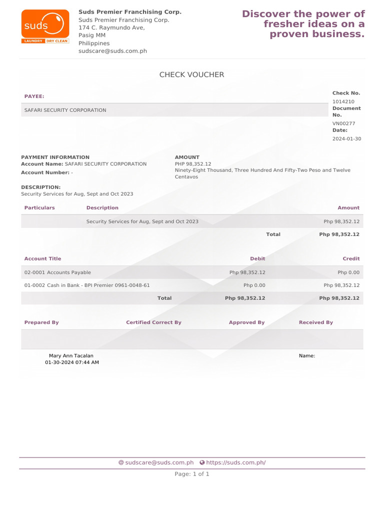 Check Voucher | PDF | Payments | Services (Economics)