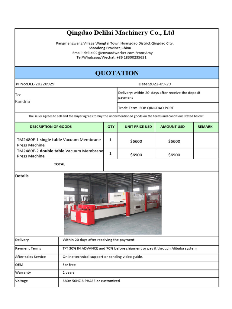 覆膜机quotation vacuum membrane press machine | PDF | Automation | Pump