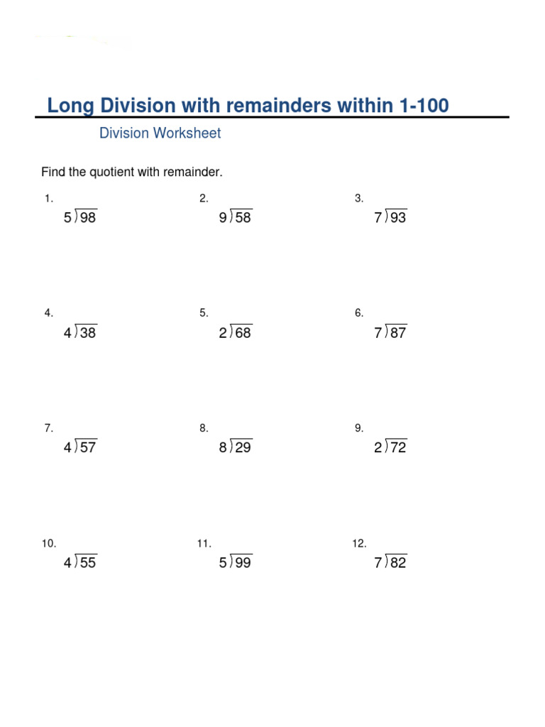 Basic Practice - Long-Division-2 by 1 Digit - WS-1 | PDF