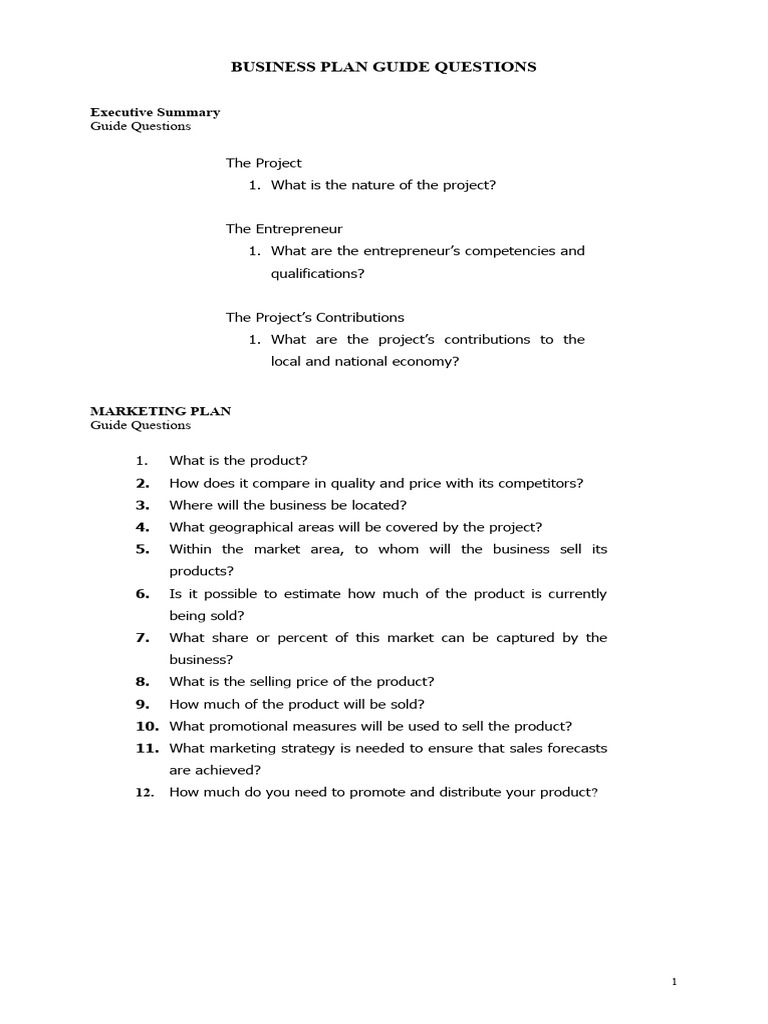 BUSINESS PLAN Guide Questions | PDF | Expense | Return On Investment