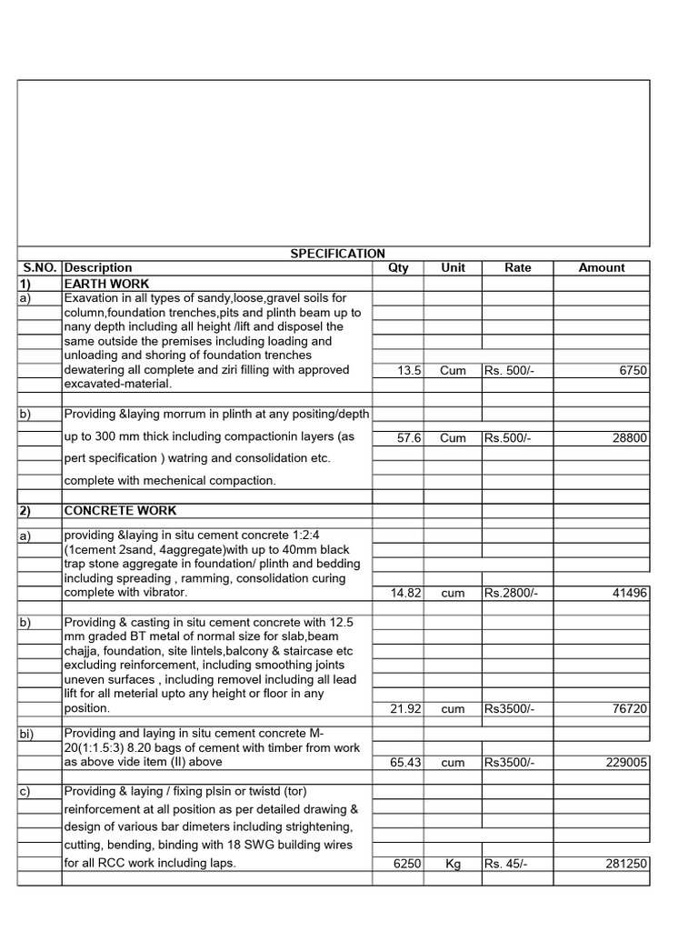 Estimate Format | PDF | Concrete | Mortar (Masonry)