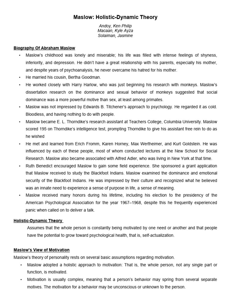 Abraham Maslow Holistic Dynamic Theory-LAPTOP-039P85I7 | PDF | Motivation | Motivational