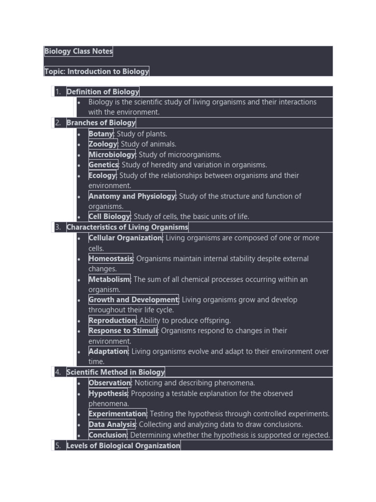 Biology Class Notes | PDF | Life | Organisms