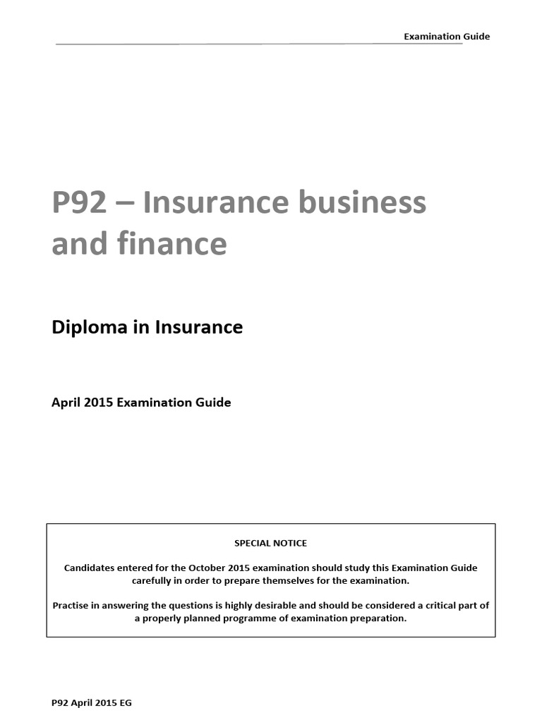 P92 Insurance Exam Preparation Guide | PDF | Financial Capital | Dividend