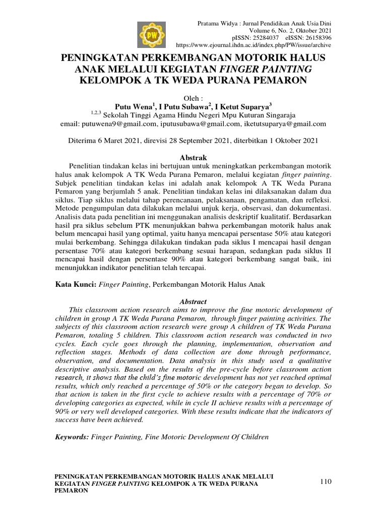 Motorik Halus. SINTA 3 (Wena, DKK) | PDF | Karier & Perkembangan | Pengembangan Diri