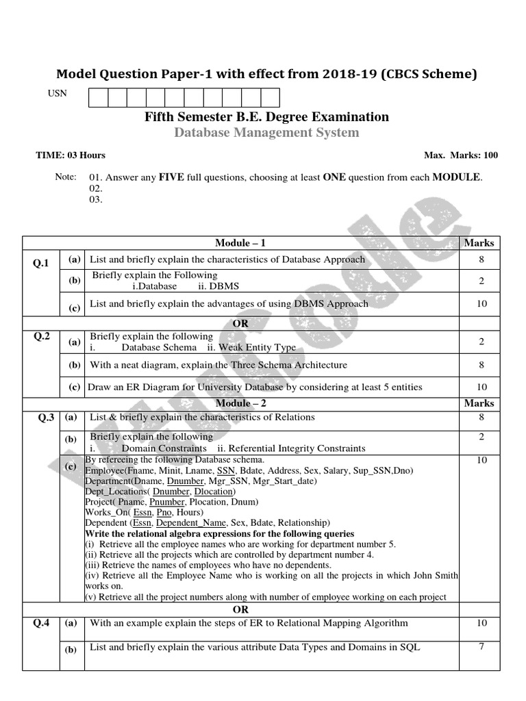 @vtucode - in Model Paper 2018 Scheme Set 2 DBMS | PDF | Databases | Relational Model
