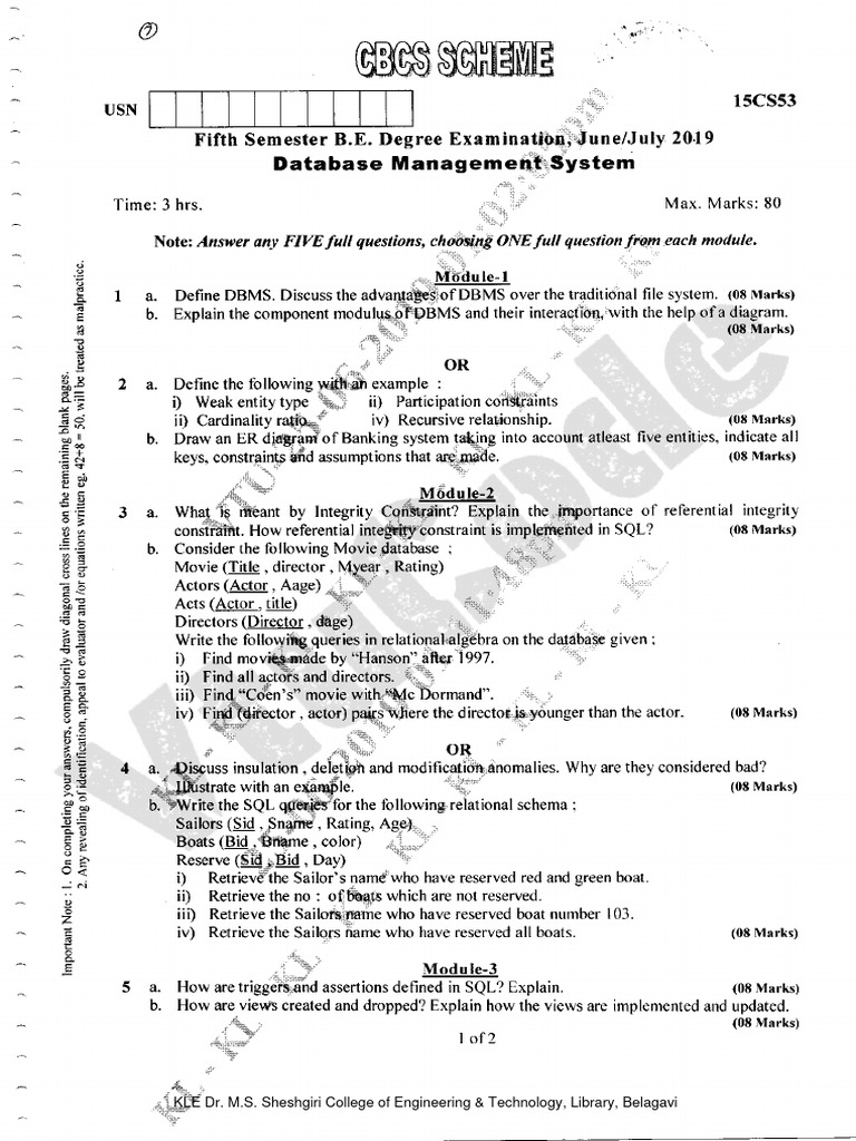 @vtucode - In-Merge Previous Year Paper DBMS | PDF | Databases | Relational Database