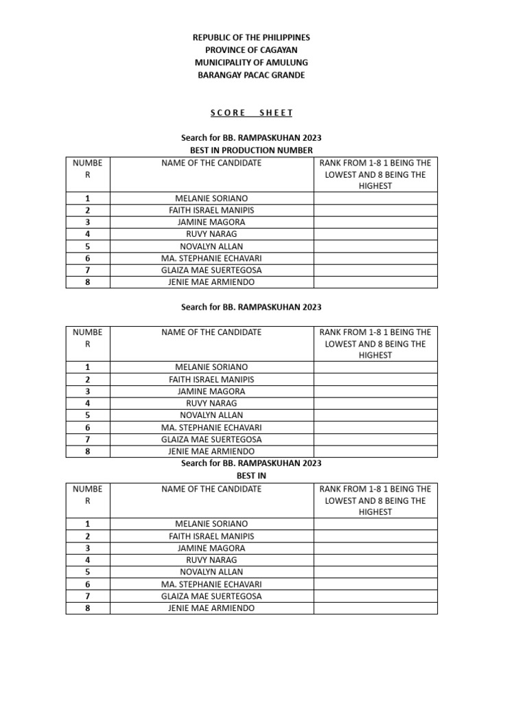Score Sheet | PDF | Performing Arts