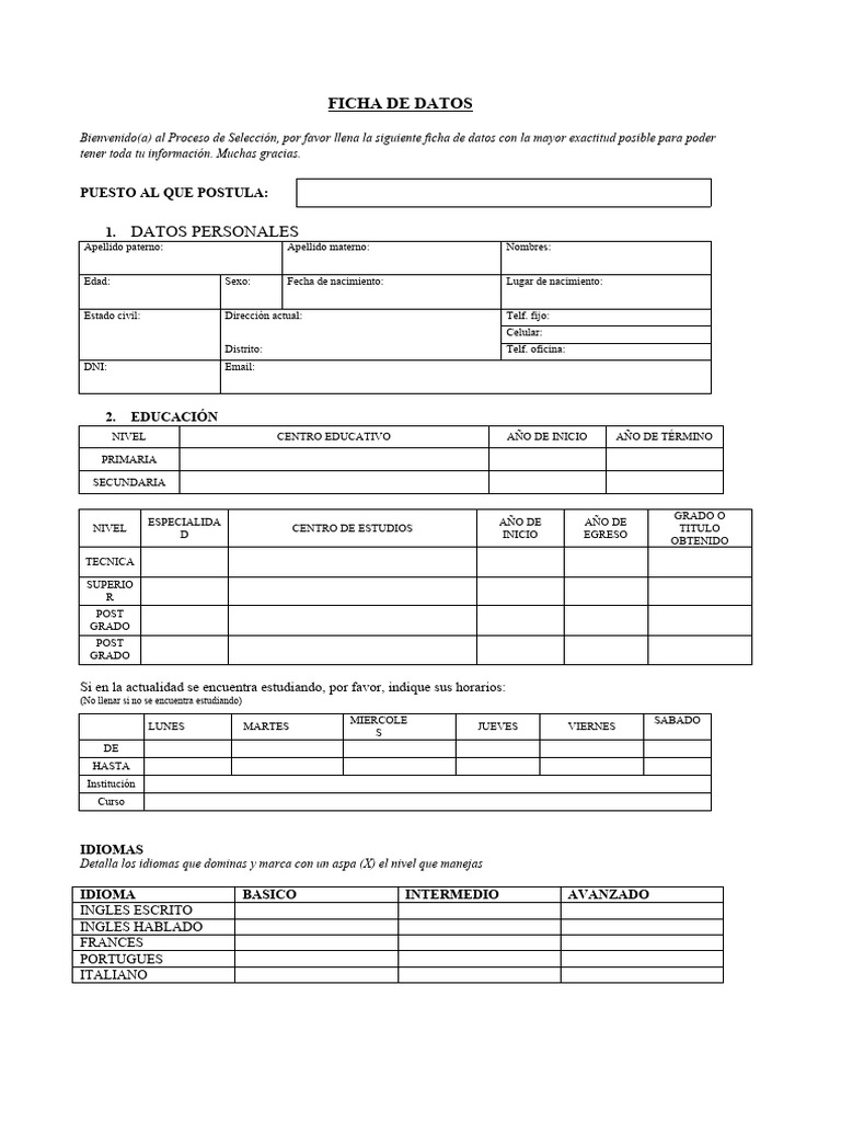 Ficha de Datos | PDF