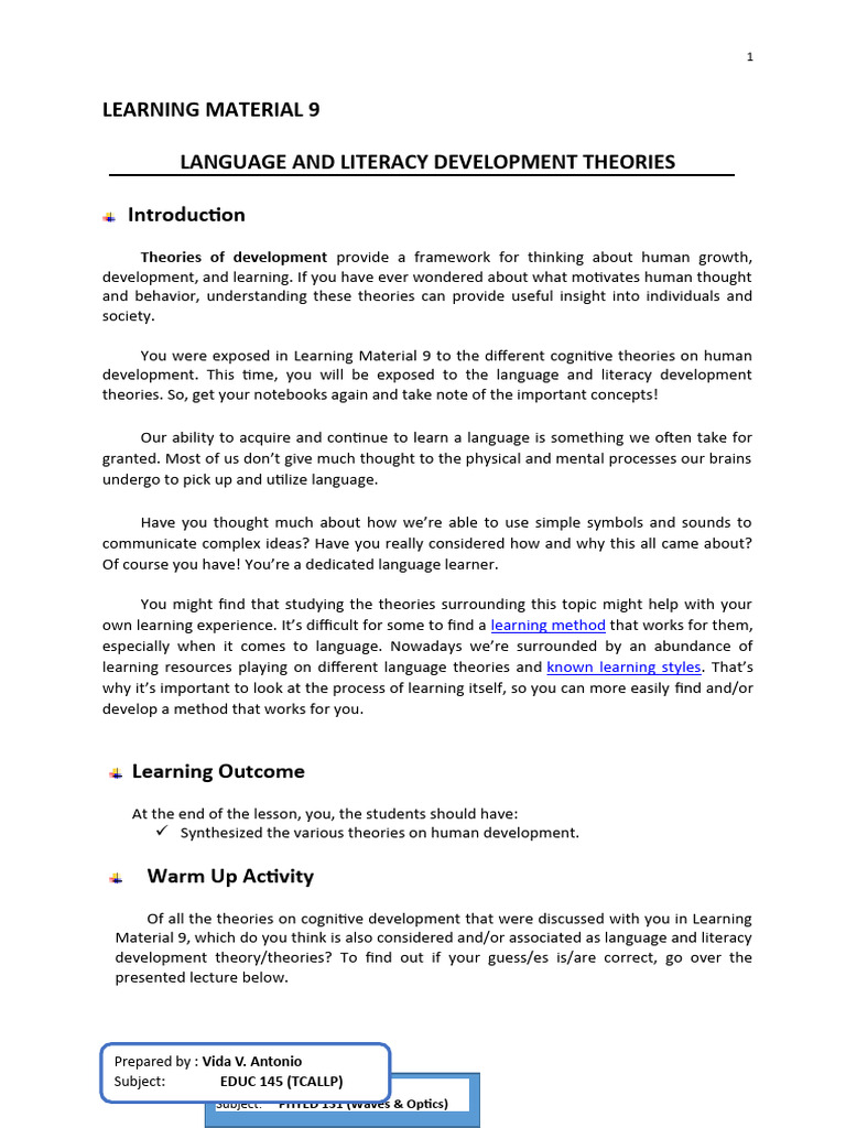 Language and Literacy Development Theories | PDF | Cognitive ...