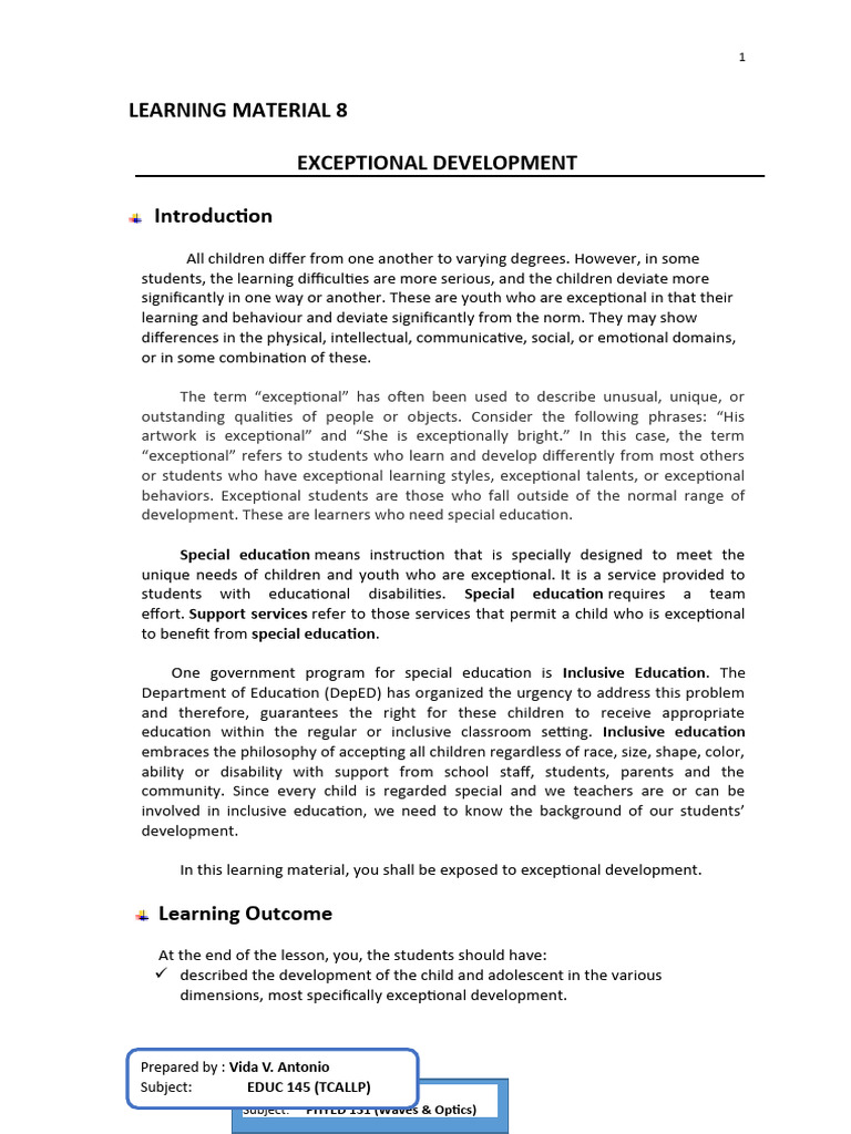 Learning Material 8. DCAD - Exceptional Development | Download Free PDF ...