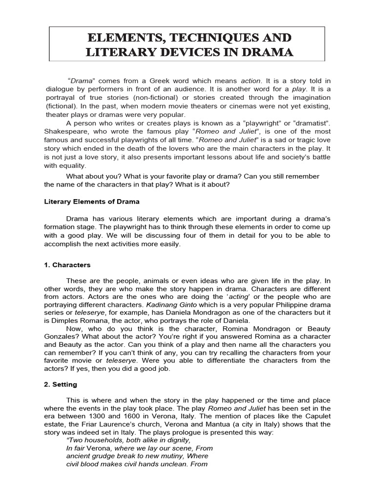 Elements Techniques and Literary Devices in Drama 1 | PDF | Play ...